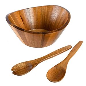 gibson home sherwood 3-piece acacia wood salad bowl set, 32 quarts