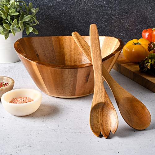 Gibson Home Sherwood 3-Piece Acacia Wood Salad Bowl Set, 32 quarts