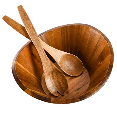 Gibson Home Sherwood 3-Piece Acacia Wood Salad Bowl Set, 32 quarts