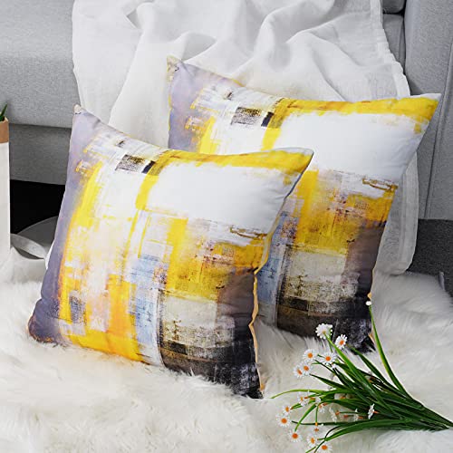 Yastouay 2 Pack Yellow Grey Decorative Pillow Covers 18 x 18 inch Modern Contemporary Accent Throw Pillow Covers Home Decor Cushion Cases for Sofa Bed Living Room Bedroom