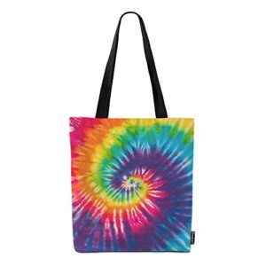 moslion rainbow whirlpool tote bag colorful swirl design tie dye canvas bag large shoulder handbag reusable shopping bags for women girls school 15x16 inch