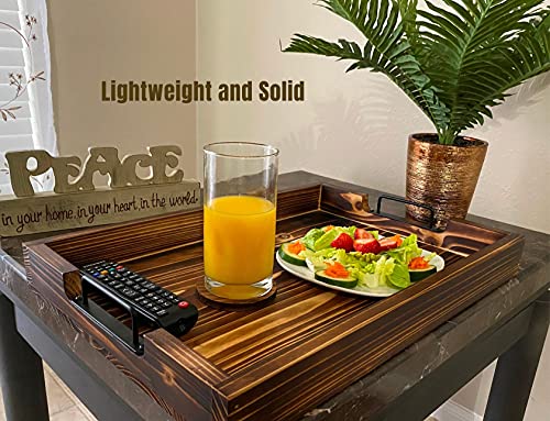 Bamboo Serving Tray- Decorative Wooden Tray 19.5 x 13.5 inches with Metal Handles, Including 4 Round Wooden Coasters, Lightweight Breakfast Tray, Coffee Table Tray, Living Room Tray, by D-homedeals