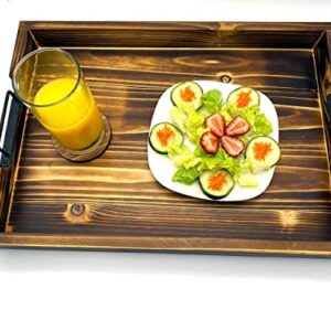 Bamboo Serving Tray- Decorative Wooden Tray 19.5 x 13.5 inches with Metal Handles, Including 4 Round Wooden Coasters, Lightweight Breakfast Tray, Coffee Table Tray, Living Room Tray, by D-homedeals