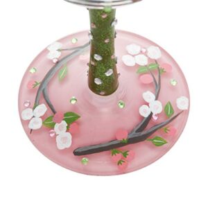 Enesco Designs by Lolita Cardinal Bird with Cherry Blossoms Beauty Artisan Hand-Painted Wine Glass, 1 Count (Pack of 1), Multicolor