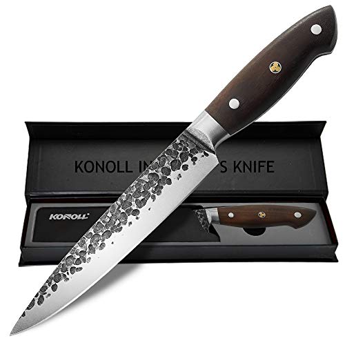 KONOLL Slicing Carving Knife 8 Inch Razor Sharp Sashimi Knife, Forged Hammered High Carbon Steel Kitchen Knife with wooden Handle