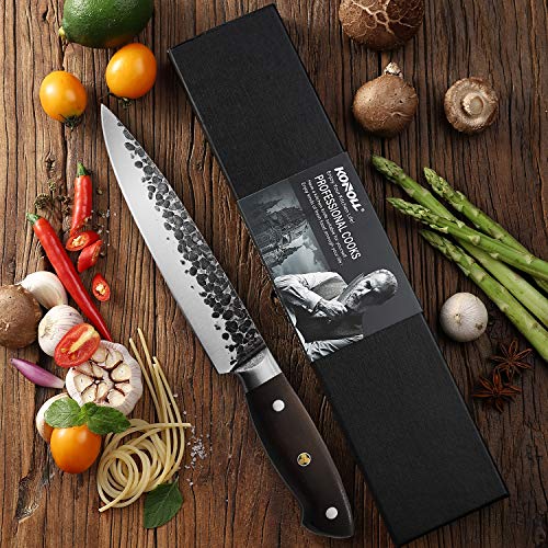 KONOLL Slicing Carving Knife 8 Inch Razor Sharp Sashimi Knife, Forged Hammered High Carbon Steel Kitchen Knife with wooden Handle