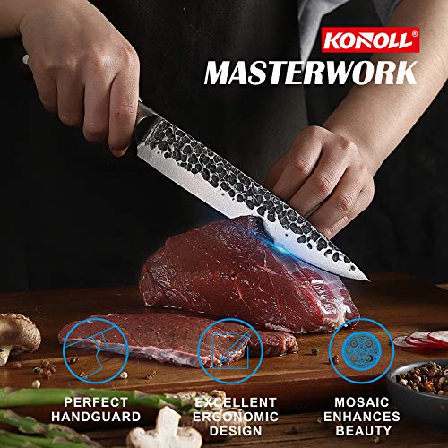 KONOLL Slicing Carving Knife 8 Inch Razor Sharp Sashimi Knife, Forged Hammered High Carbon Steel Kitchen Knife with wooden Handle