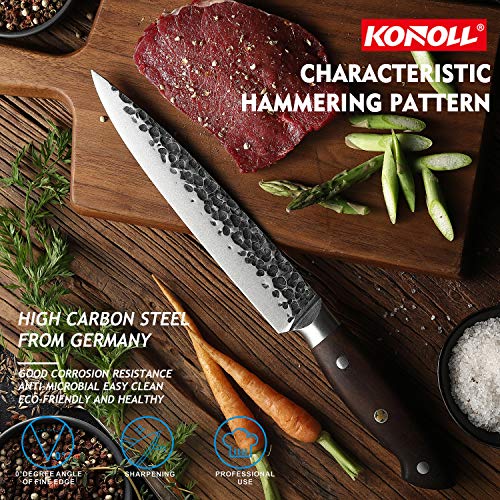 KONOLL Slicing Carving Knife 8 Inch Razor Sharp Sashimi Knife, Forged Hammered High Carbon Steel Kitchen Knife with wooden Handle