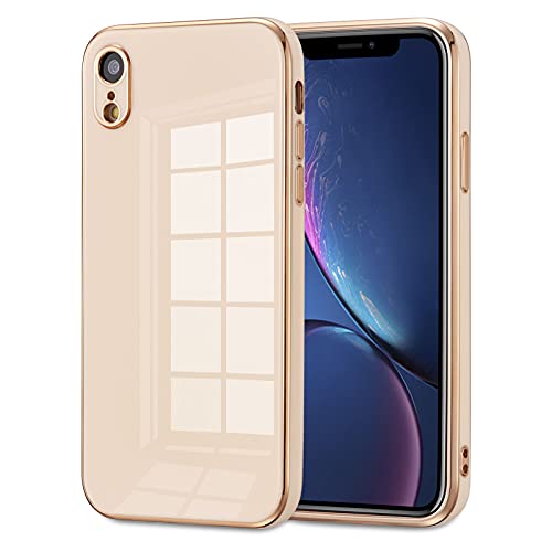 DEFBSC Electroplate Case for iPhone XR, Luxury Electroplated Edge Soft TPU Bumper iPhone XR Case, Full Body Camera Protection Shockproof Anti-Fall Heavy Duty Protective Phone Case, Gold