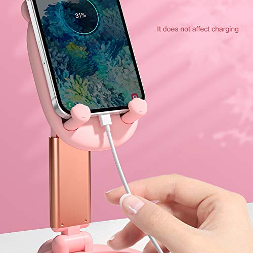 OATSBASF Cute Bear Phone Stand, Foldable Angle Height Adjustable Cell Phone Stand for Desk, Portable Universal Multifunction Phone Holder Stand, Compatible with iPhone, Switch, All Phones (Pink)