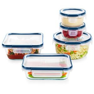 pyrex freshlock 10-piece airtight glass food storage container set with microban, non toxic, bpa-free locking lids with 4 tabs for antimicrobial protection