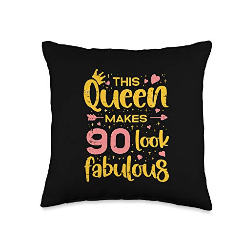 BoredKoalas 90th Bday Pillows 1931 Birthday Gifts Queen Makes 90 Fabulous Happy 90th Birthday Bday Gift Women Throw Pillow, 16x16, Multicolor