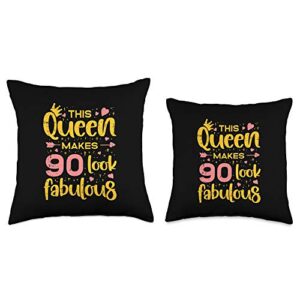 BoredKoalas 90th Bday Pillows 1931 Birthday Gifts Queen Makes 90 Fabulous Happy 90th Birthday Bday Gift Women Throw Pillow, 16x16, Multicolor