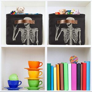 Weilife Human Skeleton Skull Storage Basket Bins, Funny Day of Dead Skull Collapsible Storage Cube Fabric Rectangle Storage Box with Handles for Shelf Closet Nursery Home Office 1 Pack