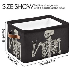 Weilife Human Skeleton Skull Storage Basket Bins, Funny Day of Dead Skull Collapsible Storage Cube Fabric Rectangle Storage Box with Handles for Shelf Closet Nursery Home Office 1 Pack