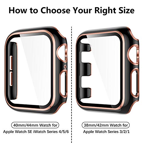 GEAK Hard Cover Compatible for Apple Watch Case 40mm with Screen Protector, Full Coverage Hard PC Cover with Rose Gold Edge Screen Protector for Women Men iWatch 40mm Series 6/5/4/SE Black/Rose Gold