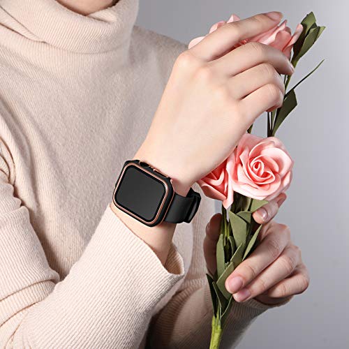 GEAK Hard Cover Compatible for Apple Watch Case 40mm with Screen Protector, Full Coverage Hard PC Cover with Rose Gold Edge Screen Protector for Women Men iWatch 40mm Series 6/5/4/SE Black/Rose Gold