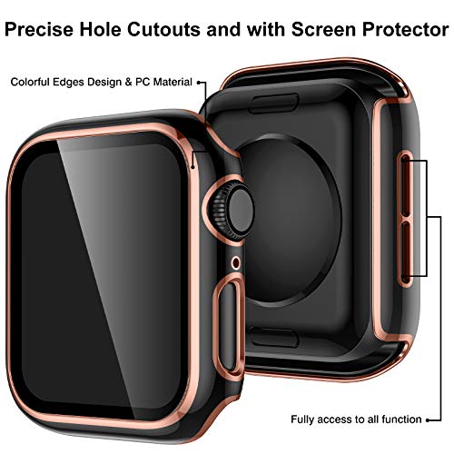 GEAK Hard Cover Compatible for Apple Watch Case 40mm with Screen Protector, Full Coverage Hard PC Cover with Rose Gold Edge Screen Protector for Women Men iWatch 40mm Series 6/5/4/SE Black/Rose Gold