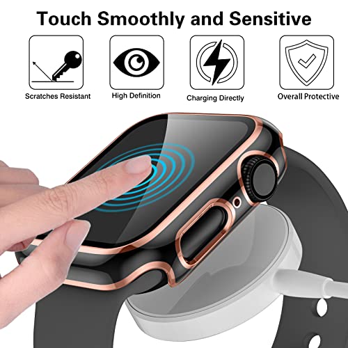 GEAK Hard Cover Compatible for Apple Watch Case 40mm with Screen Protector, Full Coverage Hard PC Cover with Rose Gold Edge Screen Protector for Women Men iWatch 40mm Series 6/5/4/SE Black/Rose Gold