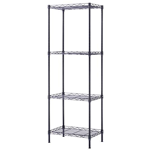 Kcelarec 4-Tier Wire Shelving Metal Storage Rack Adjustable Shelves for Laundry Bathroom Kitchen Pantry Closet, Black