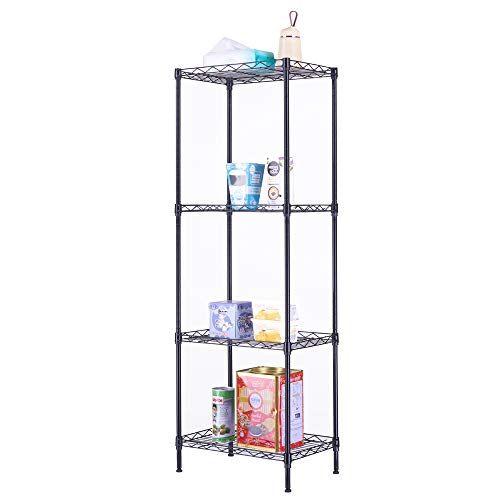 Kcelarec 4-Tier Wire Shelving Metal Storage Rack Adjustable Shelves for Laundry Bathroom Kitchen Pantry Closet, Black