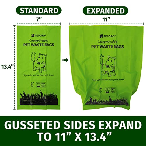 PETORO Compostable Dog Poop Bags, Corn Based Pet Waste Bags, Eco-Friendly, BPI-Approved, Plant-Based, Unscented, Durable, Leak Proof, Extra Large, Standard Size, 60 Count