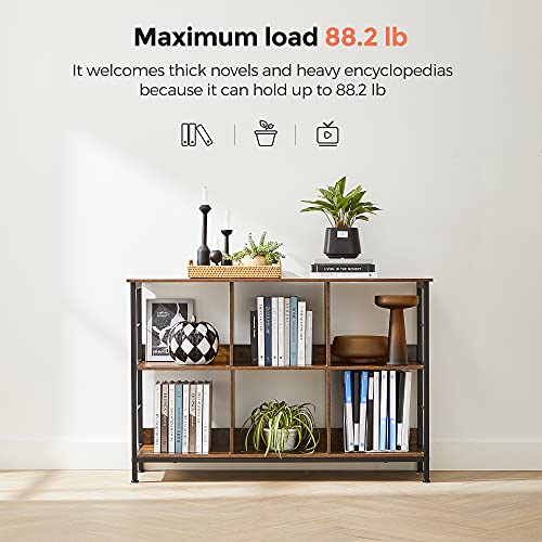 VASAGLE Bookshelf, Cube Shelf, Console Table, TV Stand with 6 Storage Cubes, for Office, Living Room, Bedroom, 13 x 47.2 x 31.5 Inches Industrial Design, Rustic Brown and Black ULLS104B01