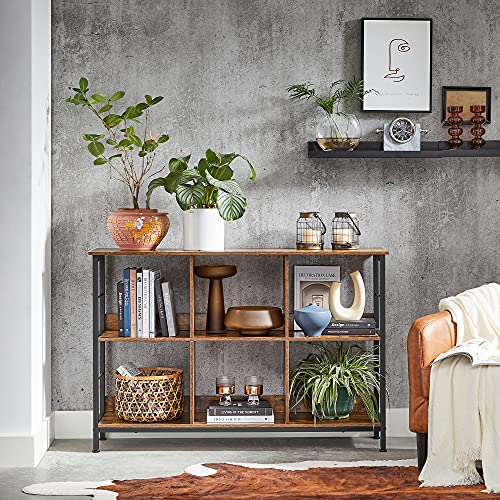 VASAGLE Bookshelf, Cube Shelf, Console Table, TV Stand with 6 Storage Cubes, for Office, Living Room, Bedroom, 13 x 47.2 x 31.5 Inches Industrial Design, Rustic Brown and Black ULLS104B01