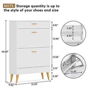 Tribesigns Shoe Cabinet, 16 Pair Shoe Rack Storage Organizer with 2 Flip Drawers, White Entryway Shoe Storage Cabinet for Heels, Boots, Slippers (White)