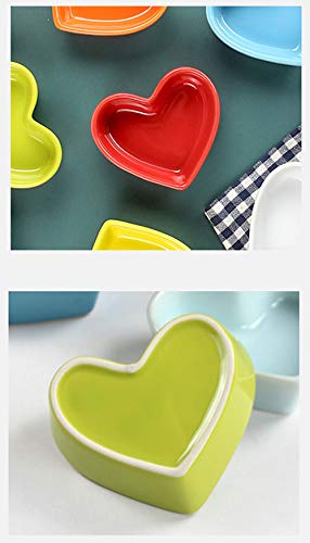 FUYU Colorful Heart Shaped Ceramic Ramekin Bowls Souffle Dishes Pudding Cups Snack Dishes Dipping Bowls