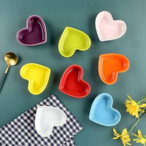 FUYU Colorful Heart Shaped Ceramic Ramekin Bowls Souffle Dishes Pudding Cups Snack Dishes Dipping Bowls