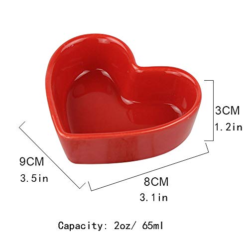 FUYU Colorful Heart Shaped Ceramic Ramekin Bowls Souffle Dishes Pudding Cups Snack Dishes Dipping Bowls