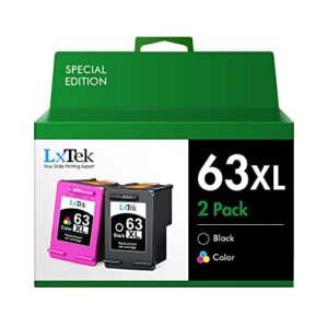 lxtek remanufactured ink cartridge replacement for hp 63 63xl compatible with hp officejet 5255 5258 5260 3830 envy 4520 4516 deskjet 1112 2132 3632 printer tray, 2 pack (1 black, 1 tri-color)