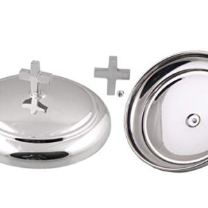 Communion Ware Holy Wine Serving Tray with A Lid & A Stacking Bread Plate with A Lid - Stainless Steel (Mirror/Silver)