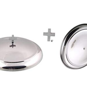 Communion Ware Holy Wine Serving Tray with A Lid & A Stacking Bread Plate with A Lid - Stainless Steel (Mirror/Silver)