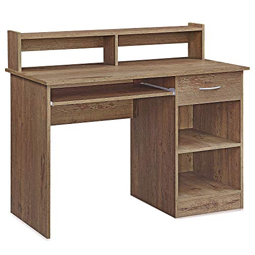 BELLEZE Modern 42 Inch Small Home Office Computer Laptop Desk or Writing Study Workstation in Wood with Single Drawer, Two Open Cubby Storages, and Hutch - Wren (Wood)