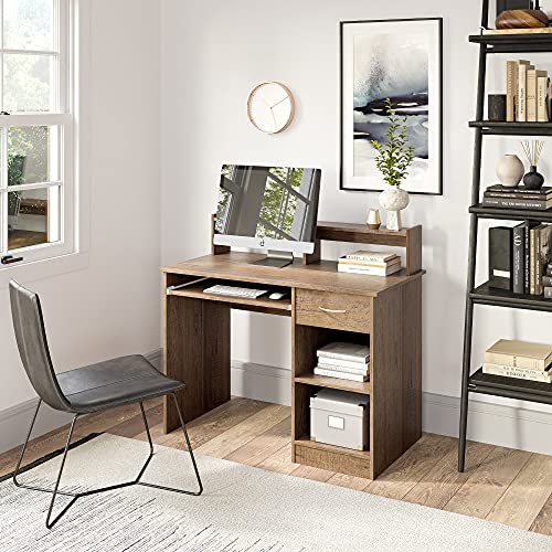 BELLEZE Modern 42 Inch Small Home Office Computer Laptop Desk or Writing Study Workstation in Wood with Single Drawer, Two Open Cubby Storages, and Hutch - Wren (Wood)