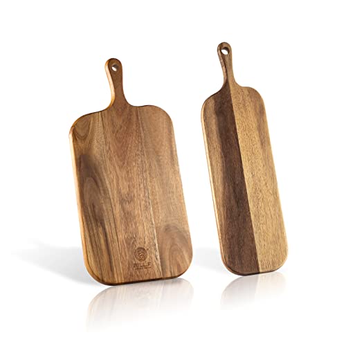 Wood Cutting Board Set with Handle for Kitchen Large and Small Long 2 Packs Acacia Wooden Kitchen Cutting Boards for Meat, Cheese, Bread,Vegetables Fruits- Charcuterie Board Serving Board