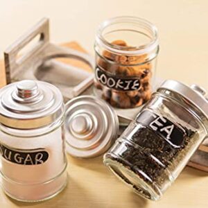 15.5 oz Set of 3 Condiment Pots Food/Seasoning/Spice Storage/Jar/Containers with Label and Aluminum Lid with Wooden Rack/Shelf/Tray/Holder for Kitchen or Coffee Bar, Suitable for Storing Salt, Sugar, Tea etc