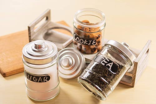 15.5 oz Set of 3 Condiment Pots Food/Seasoning/Spice Storage/Jar/Containers with Label and Aluminum Lid with Wooden Rack/Shelf/Tray/Holder for Kitchen or Coffee Bar, Suitable for Storing Salt, Sugar, Tea etc