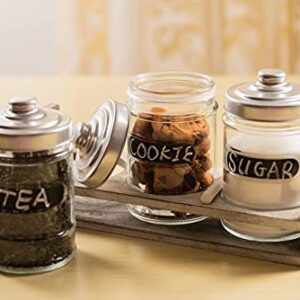 15.5 oz Set of 3 Condiment Pots Food/Seasoning/Spice Storage/Jar/Containers with Label and Aluminum Lid with Wooden Rack/Shelf/Tray/Holder for Kitchen or Coffee Bar, Suitable for Storing Salt, Sugar, Tea etc