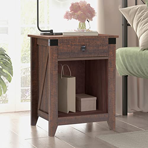 HOSEOKA Rustic Nightstand with Drawer Farmhouse Gray Wood Nightstand, Bedroom Small Nightstand with Storage