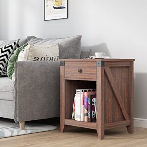 HOSEOKA Rustic Nightstand with Drawer Farmhouse Gray Wood Nightstand, Bedroom Small Nightstand with Storage