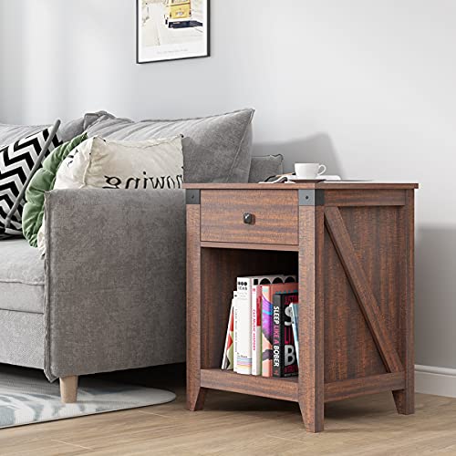 HOSEOKA Rustic Nightstand with Drawer Farmhouse Gray Wood Nightstand, Bedroom Small Nightstand with Storage