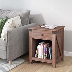 HOSEOKA Rustic Nightstand with Drawer Farmhouse Gray Wood Nightstand, Bedroom Small Nightstand with Storage