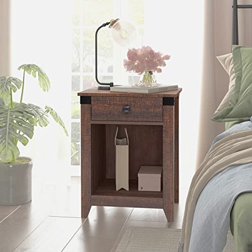 HOSEOKA Rustic Nightstand with Drawer Farmhouse Gray Wood Nightstand, Bedroom Small Nightstand with Storage