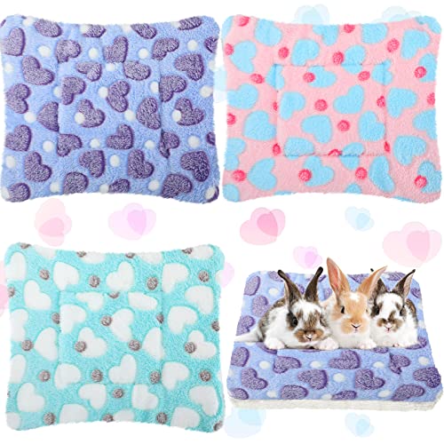 Jetec 3 Pieces Guinea Pig Bed Mat Rabbit Warm Bed Hamster Bedding Winter Hamster Sleep Pad for Bunny Hamster Squirrel Hedgehog Chinchilla, 3 Colors (Heart)