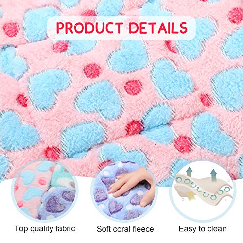 Jetec 3 Pieces Guinea Pig Bed Mat Rabbit Warm Bed Hamster Bedding Winter Hamster Sleep Pad for Bunny Hamster Squirrel Hedgehog Chinchilla, 3 Colors (Heart)