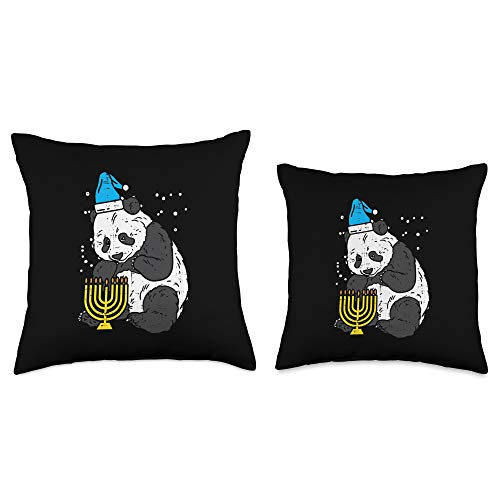 BoredKoalas Hanukkah Pillows Jew Chanukah Gifts Jewish Panda Menorah Cute Hanukkah Chanukah Bear Animal Gift Throw Pillow, 16x16, Multicolor