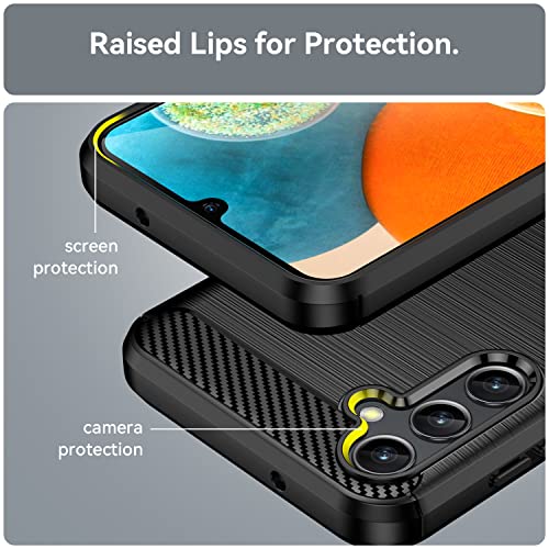 GSDCB Case for Samsung Galaxy A14 5G Case, Samsung A14 5G Case with Tempered Glass Screen Protector, Brushed Texture Soft Flexible TPU Slim Fit Shockproof Phone Cover for Women Men (Black)